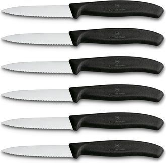 Victorinox by Swiss Army Swiss Classic Profi Gemüsemesser-Set, 6-teilig, Allzweckmesser, Wellenschliff, Scharfe Klingen, 8 cm, Robuste Kunststoffgriffe, Schwarz