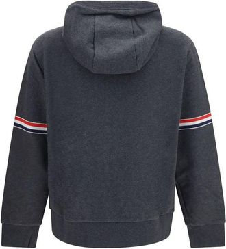 Thom Browne 4-Bar Striped Loopback Cotton Hoodie - Gray