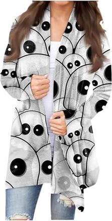 Generic 2026 Vestes pour femmes mode d&eacute;contract&eacute;e sur le th&egrave;me dHalloween imprim&eacute; chemise cardigan veste &agrave; manches longues, beige, XXL