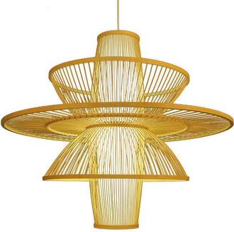 Ori&euml;ntique Bambus H&auml;ngelampe Pendelleuchte Handgefertigt - Nina D50xH35cm Bambus Lampe Beleuchtung Bambus Lampenschirm Geflochten Lampe Belechtung Rotan