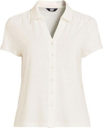 Lands End Polobluse aus Leinenmix, Damen, Gr&ouml;&szlig;e:48-50 regular, Wei&szlig;, Leinen, by Lands End