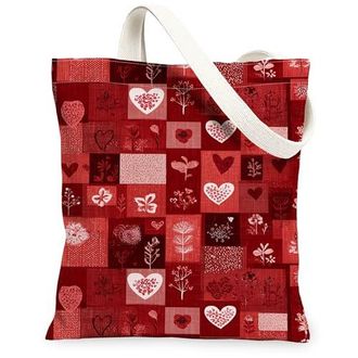 Generic Sacs fourre-tout r&eacute;utilisables en toile motif coeur avec bandouli&egrave;re lavable et l&eacute;g&egrave;re pour la Saint Valentin, Rouge, 13x15 Inch