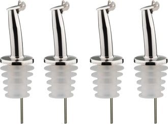 Westmark 4 Spirituosen-/Öl-Ausgießer für Flaschen, mit Kläppchen, mit Luftröhrchen, Metall/rostfreier Edelstahl, Silikonkorken, Inox Gastro, Silber, 468322E3