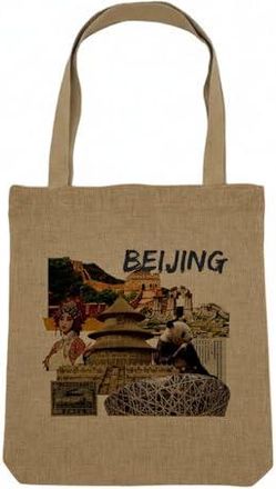 Fabulous Sac Shopping Tote Bag Aspect Lin - Beijing Vintage Collage P&eacute;kin Chine Voyage Carte Postale - Sac de Courses Toile Epaisse 360g Beige Naturel Cabas Po