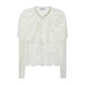 Self Portrait Femme, Blouses et Chemises, Blanc, Taille: 32 FR Haut Blanc &agrave; Boutons Frontaux en Dentelle