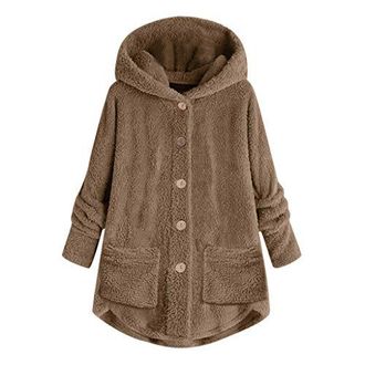 Generic Vestes pour femmes 2026 Veste manteau femme taille plus hiver laine capuche ample cardigan boutonn&eacute;, kaki, XXL