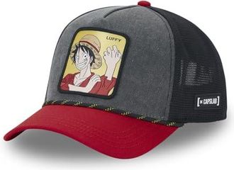 Capslab Casquette Homme One Piece, Casquette Trucker Luffy, Originale Manga Anime, Gris/Rouge TU