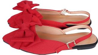 Generic Sandales plates pour femme avec noeud et bout pointu et bride arri&egrave;re r&eacute;glable avec sangle de cheville et talon bas, Rouge, 41.5 EU