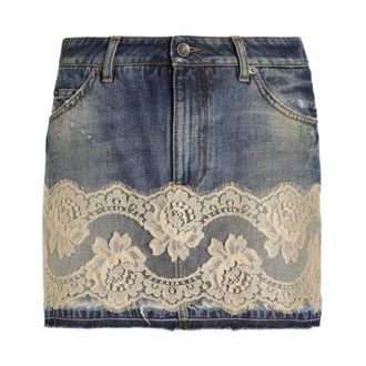 Dolce & Gabbana Minirock mit Spitzeneins&auml;tzen - - Skirts - Damen - Blau - S
