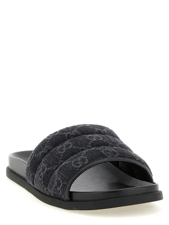 Gucci GG Quilted Denim Slides - black