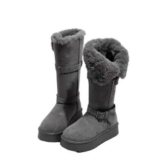 Generic JJDFW Bottes de neige bidirectionnelles pour femme &agrave; semelle &eacute;paisse en coton, gris, 37 1/3 EU