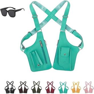 Generic Sac &agrave; bandouli&egrave;re r&eacute;glable en cuir de qualit&eacute; sup&eacute;rieure pour homme et femme, multi-poches antivol double sac &agrave; bandouli&egrave;re, imperm&eacute;able, Vert-a, 28in