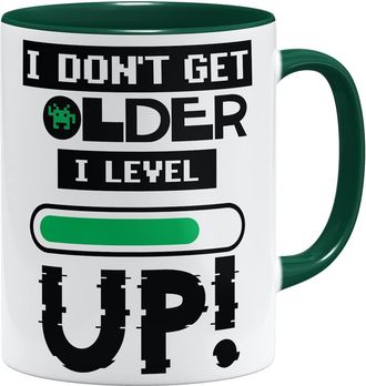 OM3 Video Gaming Geburtstagstasse f&uuml;r Gamer Tasse - I dont get older I level up - Keramik Becher - 11oz 325ml - Beidseitig Bedruckt - Gr&uuml;n