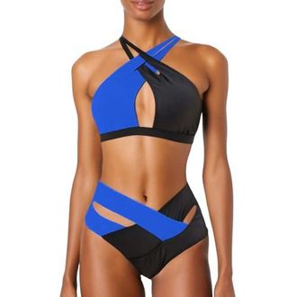 Generic Maillot de bain pour femme - Dos nu - Ensemble bikini avec jupe couvrante - D&eacute;bardeur d&eacute;contract&eacute;, bleu, 4XL