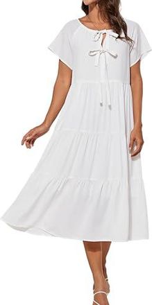 Grace Karin Robe à Volants décontractée à col Ras du Cou pour Femme Robe à Manches Courtes et col Ras du Cou Robe de maternité Blanc XL