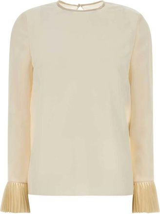Valentino Garavani Femme, Blouses et Chemises, Blanc, Taille: 38 FR Haut en cr&ecirc;pe de Chine brod&eacute;