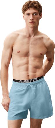 Calvin Klein Herren Badeshorts Medium Double mit Logobund, Blau (Skim Blue), M