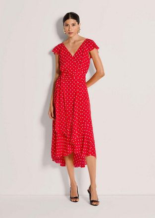 Madeleine Maxikleid Midikleid mit Tupfenmuster Sommerkleid mit V-Ausschnitt, Rei&szlig;verschluss, Wadenl&auml;nge und ohne Arm