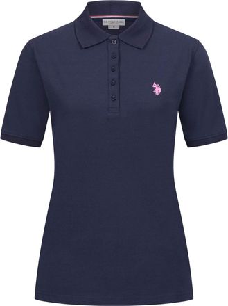U.S.Polo Association Damen Poloshirt (S-2XL) Kurzarm Polohemd mit Flachstrickkragen P007 - Navy-Dusty Pink Größe 2XL - Gr.2XL