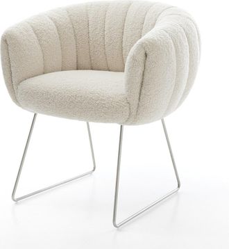 DELIFE Esszimmerstuhl Jada-Flex Teddystoff Beige Kufengestell Edelstahl Taschenfederkern, Esszimmerst&uuml;hle