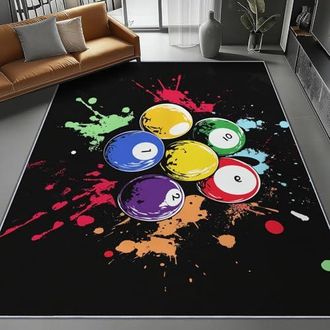 Generic Tapis de D&eacute;coration Dessin Anim&eacute; Boules Billard Illustration Th&egrave;me, Lavable en Machine Flanelle Int&eacute;rieure Tapis de Chambre avec Support Antid&eacute;rapant 