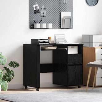 vidaXL Vidaxl - Bureau avec roulettes avec tiroir Ch&ecirc;ne noir 91 x 50 x 77 cm