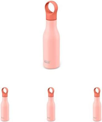 Joseph Joseph Loop- Bouteille deau en acier inoxydable isol&eacute;e sous vide, gourde pour le travail, la gym, les voyages - 500ml, Coral, Corail (Lot de 4)