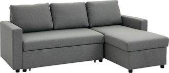 HOMCOM Ecksofa mit Schlaffunktion Stauraum Eckcouch mit Bettkasten Chaiselongue Schlafsofa Stoffsofa L-Form Leinen-Touch Hellgrau 211,5 x 146 x 85 cm