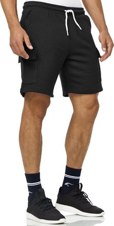 Indicode Herren Dannie Cargo Sweatshorts mit Kordelzug | Herrenshort Sport Trainingshose Black, XL