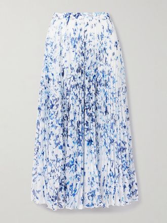 Proenza Schouler Cecily Midirock Aus Krepon Mit Blumenprint Und Falten - Blau