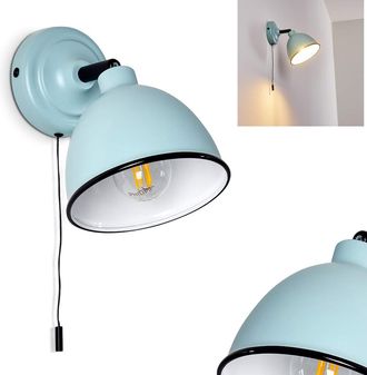 HOFSTEIN Wandleuchte Catharine, verstellbare Wandlampe aus Metall in T&uuml;rkis/Wei&szlig;/Schwarz, 1-flammig, 1 x E14-Fassung, Wandspot im Retro-Design, mit Zugschnur z