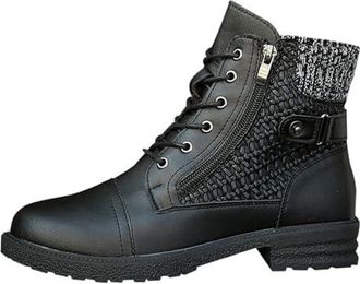 Generic Bottines Femme en Cuir Plates Bout Rond Bottes Courtes à Lacets Fermeture Éclair Semelle Antidérapant Légères Rétro Tendances Confortables Hiver Chaus