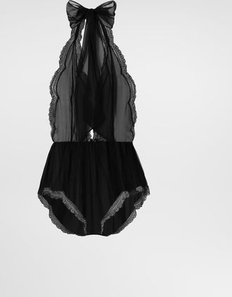 Dolce & Gabbana Chiffon And Lace Bodysuit - Frau Unterw&auml;sche Schwarz 2