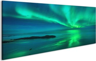 Islandburner Bild Bilder auf Leinwand Aurora auf dem Meer. Nordlichter in Lofoten-Inseln, Norwegen. Sternenhimmel mit Polarlichtern. Nacht Wandbild, Poster, Leinwa