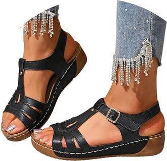 Generic Sandales d&eacute;t&eacute; habill&eacute;es pour femme - Espadrilles compens&eacute;es d&eacute;contract&eacute;es &agrave; talons hauts - Sandales d&eacute;t&eacute; d&eacute;contract&eacute;es - Sandales compens&eacute;es boh&egrave;me &agrave; 