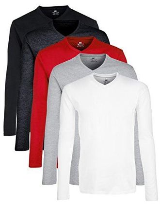 Lower East LE158 Chemise &agrave; Manches Longues, Blanc/Noir/Gris/Anthracite/Rouge (Lot de 5), Homme