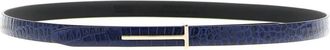 Tom Ford Femme, Accessoires, Bleu, Taille: 85 CM Ceinture en cuir avec imprim&eacute; crocodile effet brillant