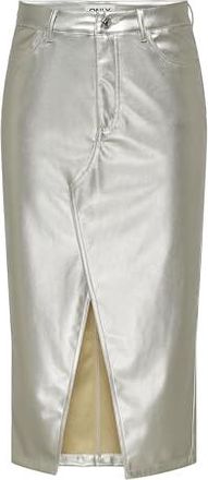 Only Jupe en cuir synthétique ONLLOLA-ELYNA Jupe longue Silver, M, Silver, M