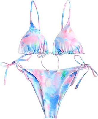 Generic Ensemble de bikini pour femme taille haute avec col en V, contr&ocirc;le du ventre, push-up deux pi&egrave;ces, maillot de bain de vacances, dos nu, v&ecirc;tements de v