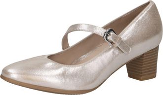 Caprice Damen Pumps aus Leder mit Riemen, Beige (Taupe Metallic), 40.5 EU