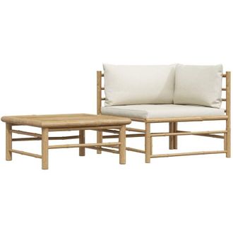 vidaXL Vidaxl - Salon de jardin 2 pcs avec coussins blanc cr&egrave;me Bambou