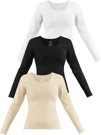 Janice Langarmshirt 3 x Damen Langarmshirt Nimes Figurbetonter Pullover aus Baumwolle