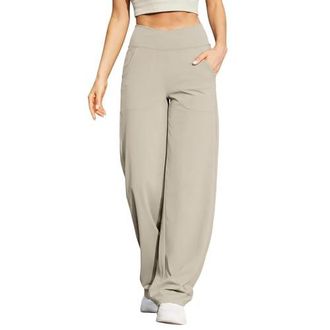 Generic Pantalon de surv&ecirc;tement &agrave; jambe large pour femme - Taille haute &eacute;lastique - Pantalon de yoga extensible - Pantalon palazzo - Pantalon de jogging d&eacute;con