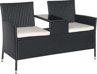 OUTSUNNY Gartenbank Polyrattan 2-Sitzer UV-best&auml;ndig Sitzbank mit Tisch Kissen R&uuml;ckenlehne Gartenm&ouml;bel Parkbank bis 240kg belastbar Balkonbank f&uuml;r Garten Terra