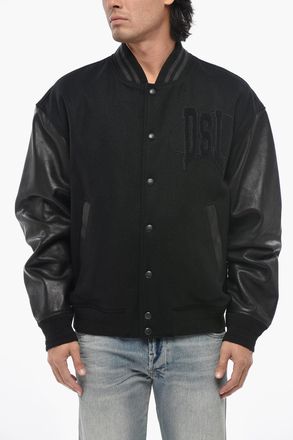 Diesel Wool Bomber L-NYMAN with Monogram and Leather Sleeves Diesel