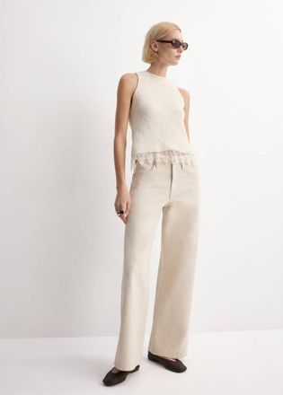 Mango Stricktop mit Spitzenbesatz ecru - Damen - XS - MANGO