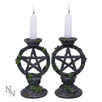 Nemesis Now Wiccan Lot de 2 bougeoirs Pentagramme en r&eacute;sine Noir 15 cm