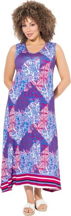 Ulla Popken Damen große Größen Übergrößen Plus Size Maxikleid, Patchdruck, A-Linie, V-Ausschnitt, ärmellos magnolienrot 46+ 838970820-46+