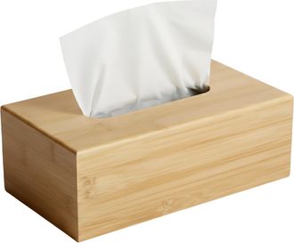 Clp Taschentuchbox Holz Natur Kalmia, Taschentuchspender aus Bambus, Kosmetikt&uuml;cherbox nachf&uuml;llbar f&uuml;r Bad und K&uuml;che, Farbe:Natur