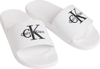 Calvin Klein Pantolette CALVIN KLEIN ESS SLIDE CV WN, Damen, Gr. 37, wei&szlig;, schwarz, Textil, Basic, Schuhe Pantolette, Sommerschuh, Poolslides, Pantolette, Strandsc